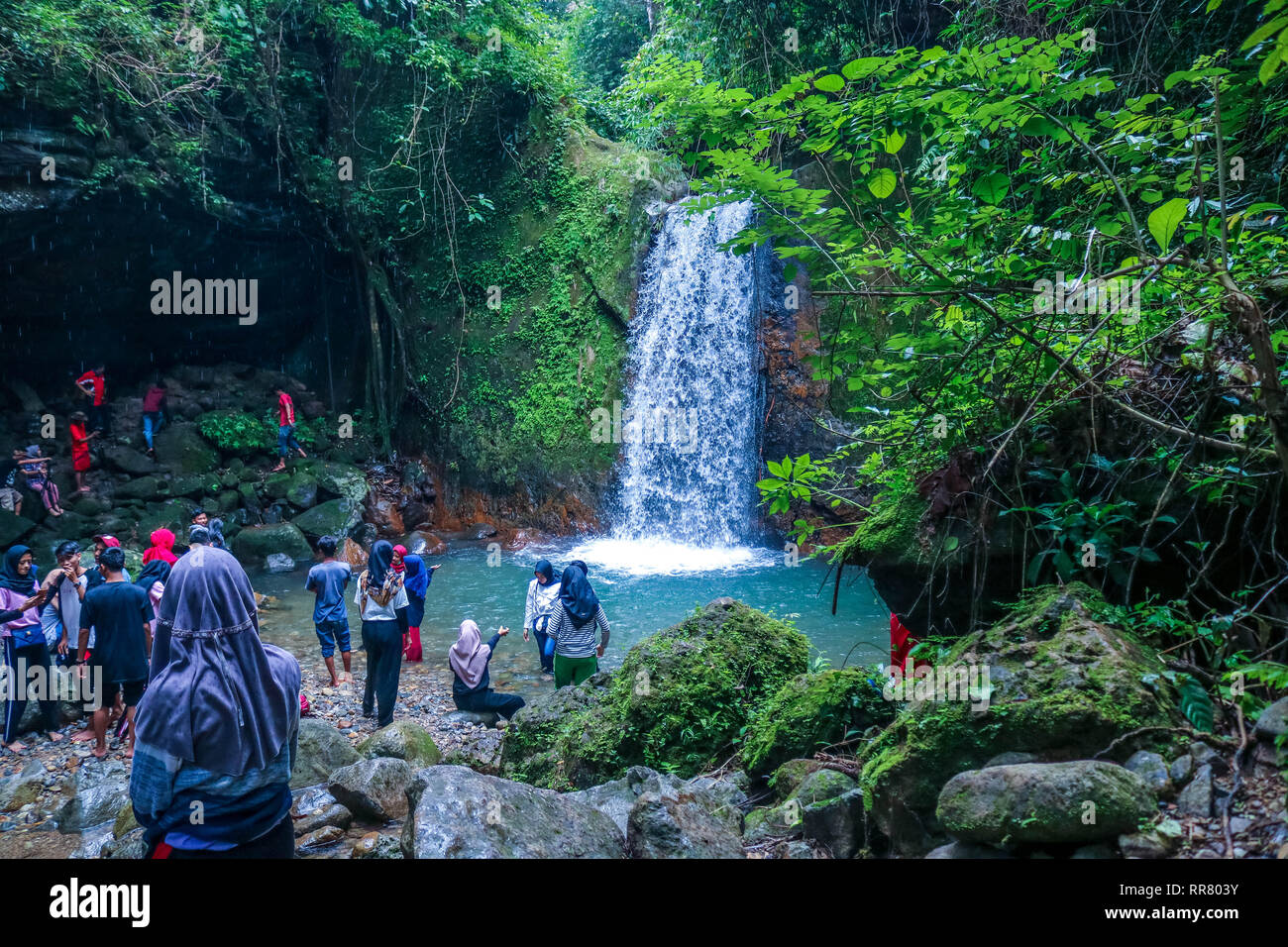 people on the waterfall Stock Photo - Alamy