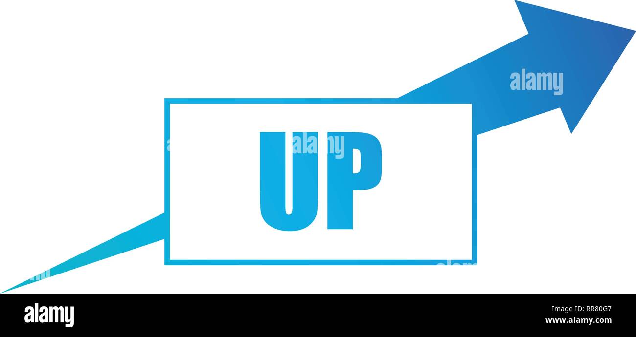 blue arrow in flat style with the frame and word up. Progress business ...