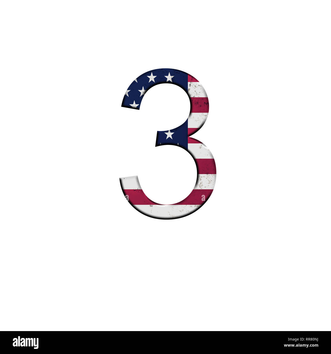Number 3 on isolated white background . National USA flag decoration ...