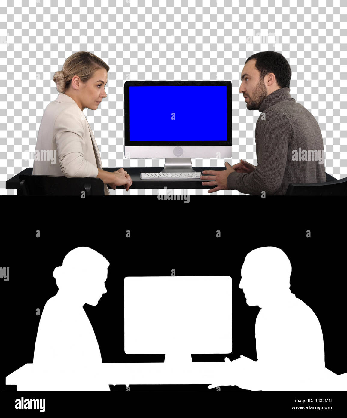 On Alpha Matte. View to the screen of computer. Business people having ...