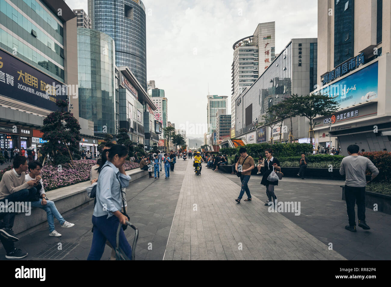 Shenzhen, China, Feb, 21, 2019: People walking at promenade at ...