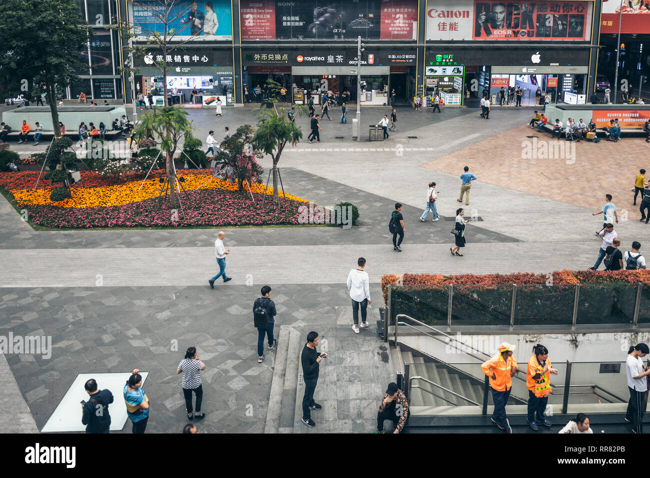 Shenzhen, China, Feb, 21, 2019: People walking at promenade at ...