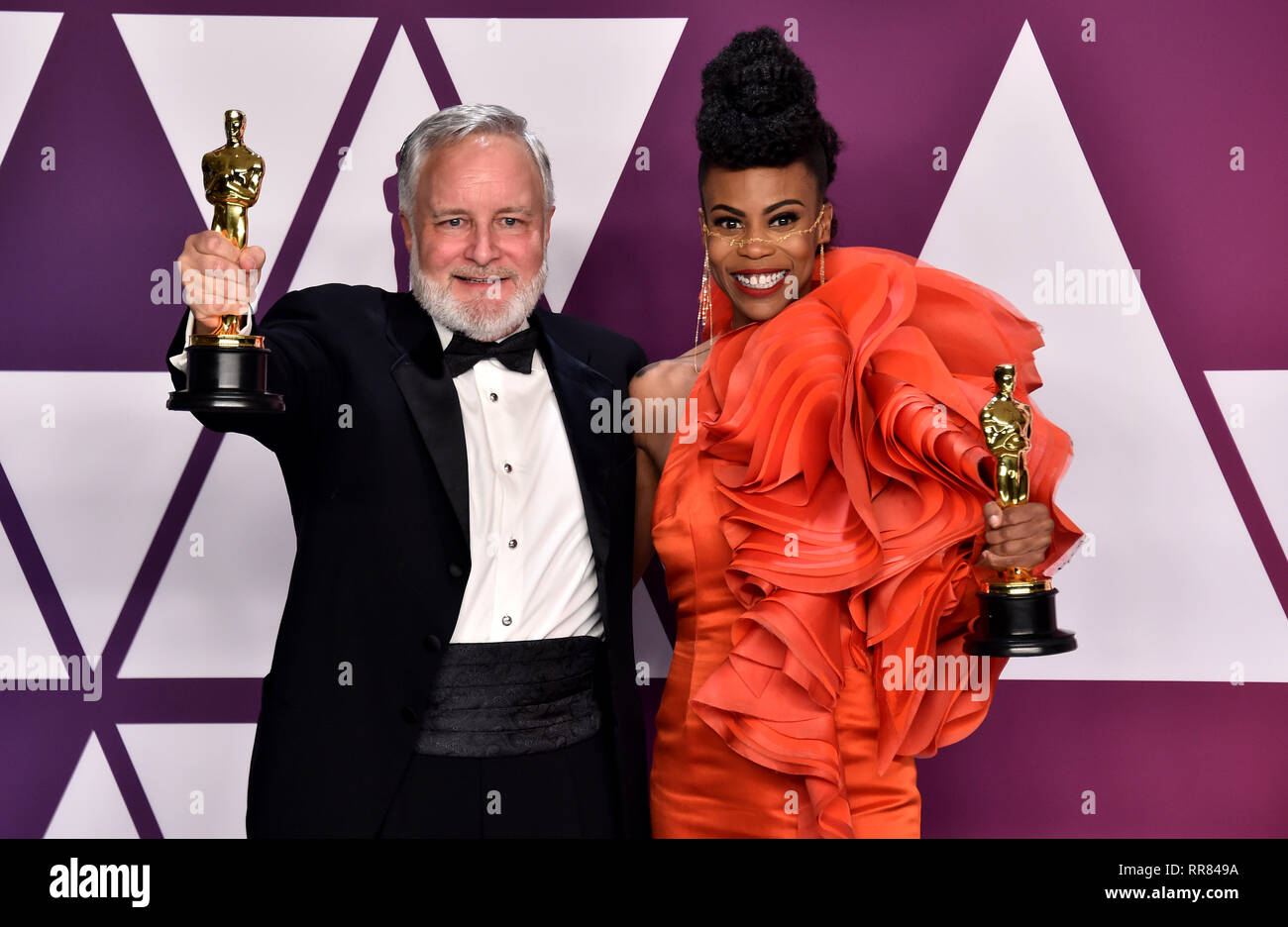 Jay Hart and Hannah Beachler with the award for best production design ...