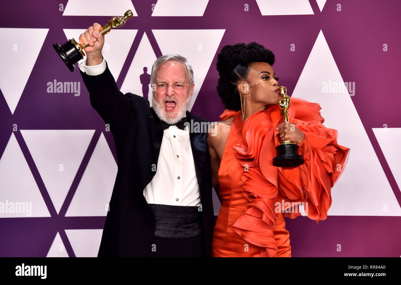 Jay Hart and Hannah Beachler with the award for best production design ...