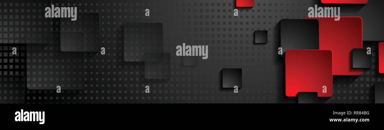 Black and red squares tech web banner abstract design. Vector ...