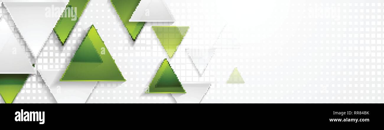 Green and grey triangles tech web banner abstract design. Vector ...