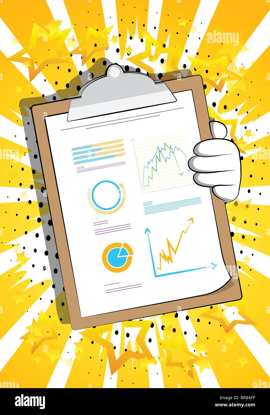 Vector cartoon hand holding finance report. Illustrated business hand ...