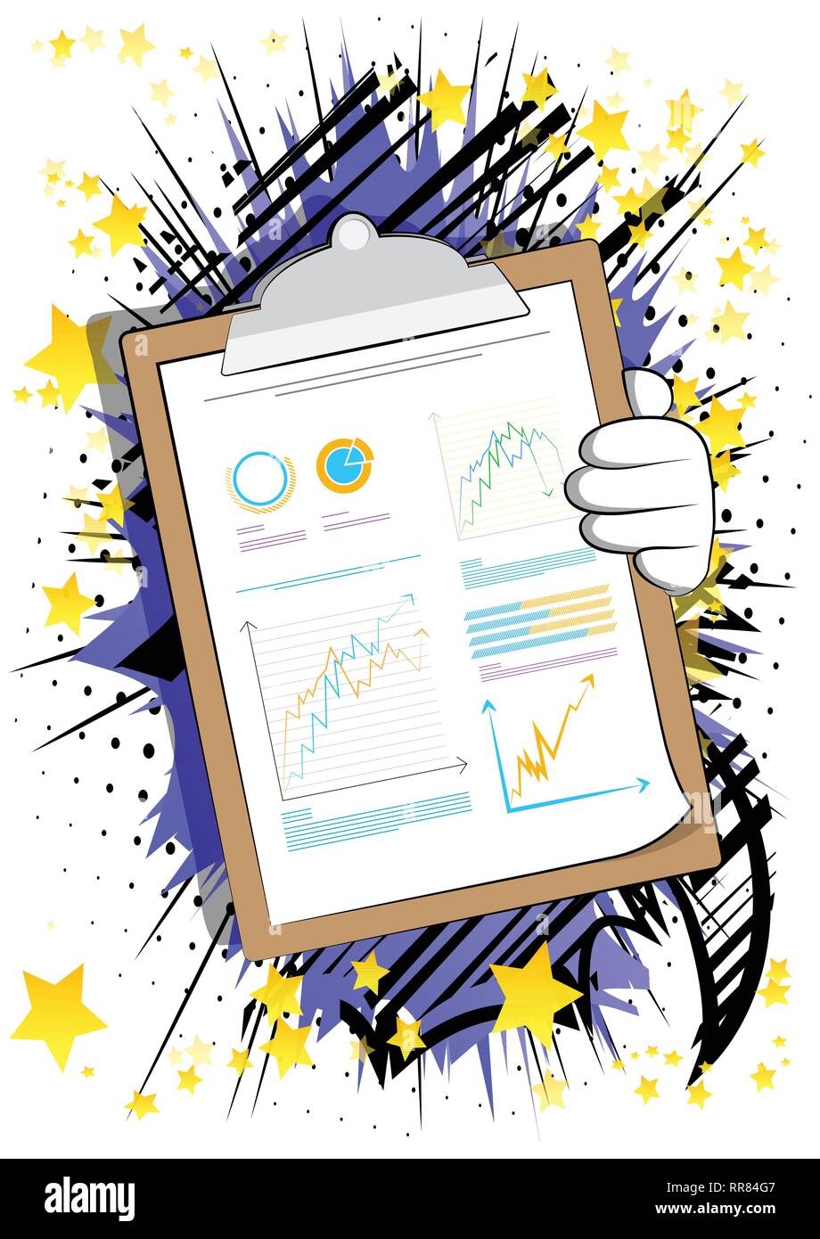 Vector cartoon hand holding finance report. Illustrated business hand ...