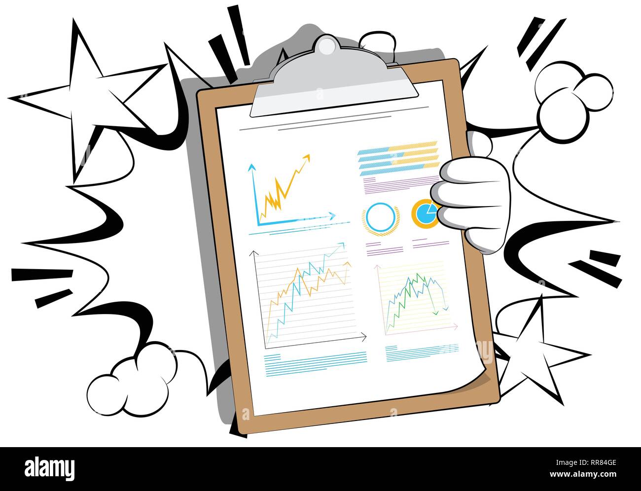 Vector cartoon hand holding finance report. Illustrated business hand ...