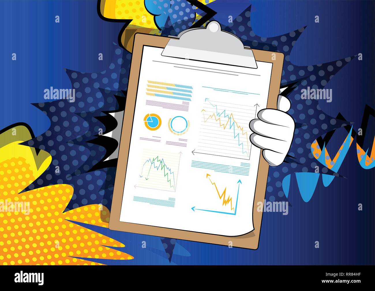 Vector cartoon hand holding finance report. Illustrated business hand ...