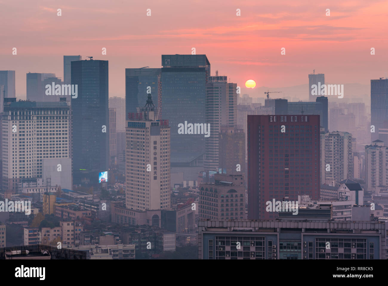 Chengdu, Sichuan province, China - Dec 12, 2015 : Chengdu downtown ...