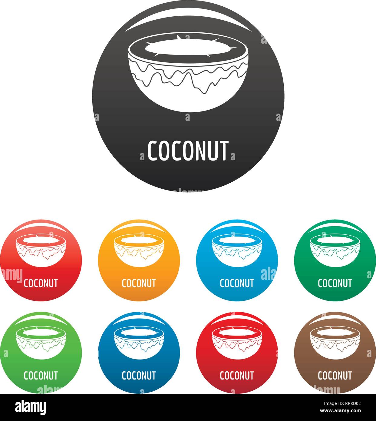 Coconut icons set 9 color vector isolated on white for any design Stock ...
