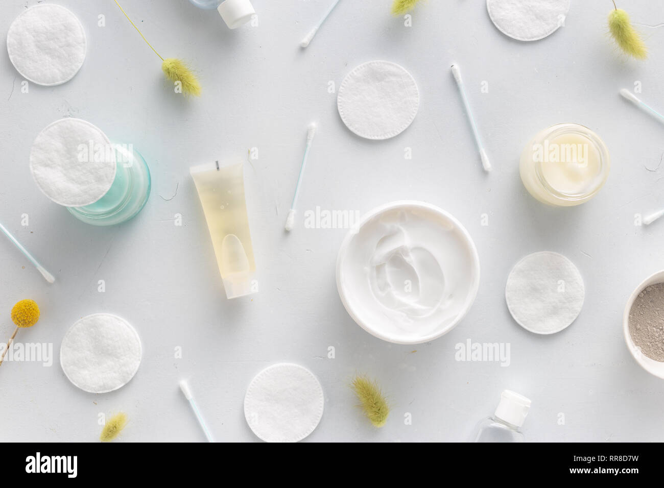 Facial skin care concept. Beauty background with facial cosmetic ...