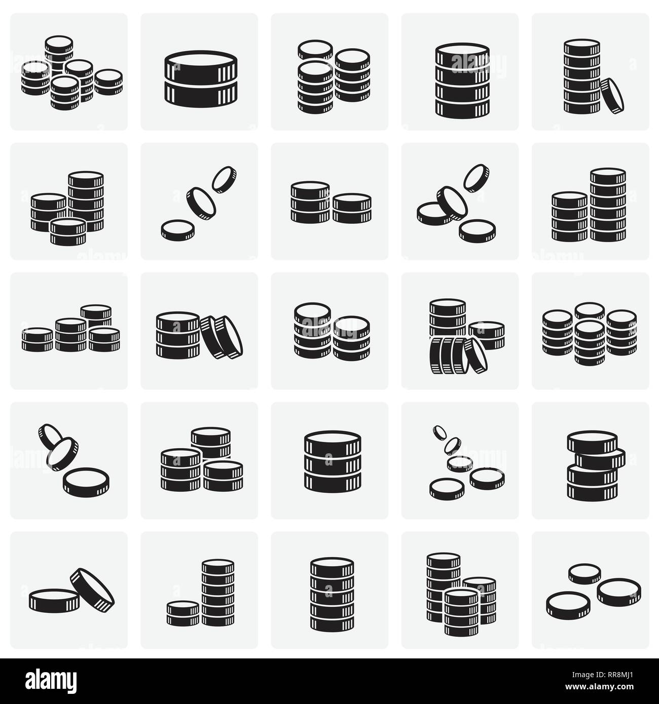 Coin icons set on squares background for graphic and web design, Modern ...