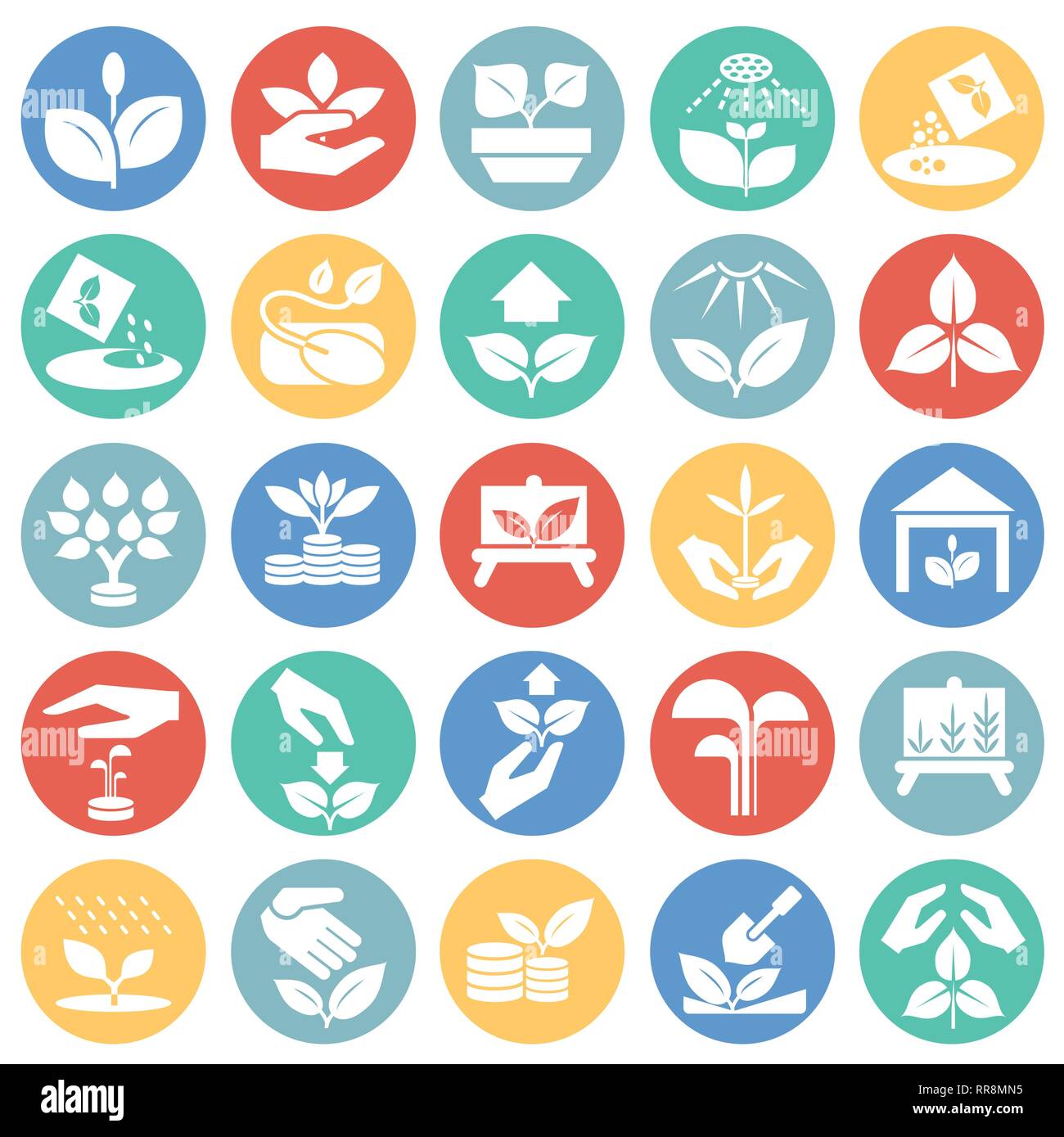 Grow icons set on color circles white background for graphic and web ...
