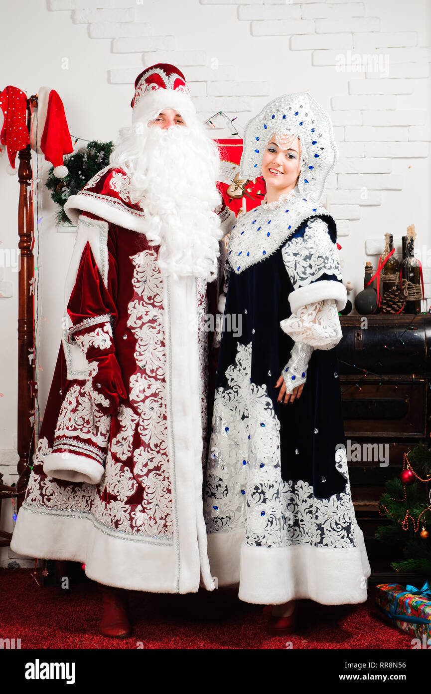 Russian Christmas characters: Ded Moroz, Santa and Snegurochka, snow ...