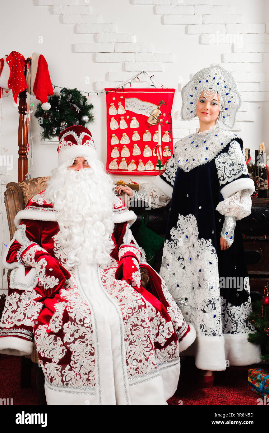 Russian Christmas characters: Ded Moroz, Santa and Snegurochka, snow ...