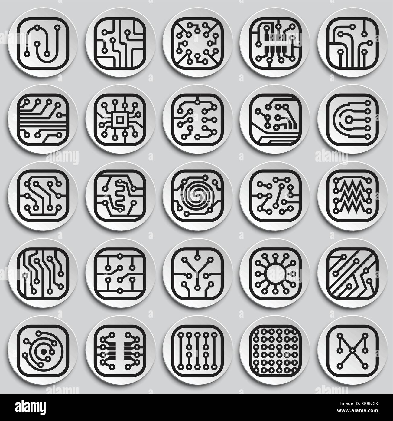 Electronic circuit icons set on plates background for graphic and web ...