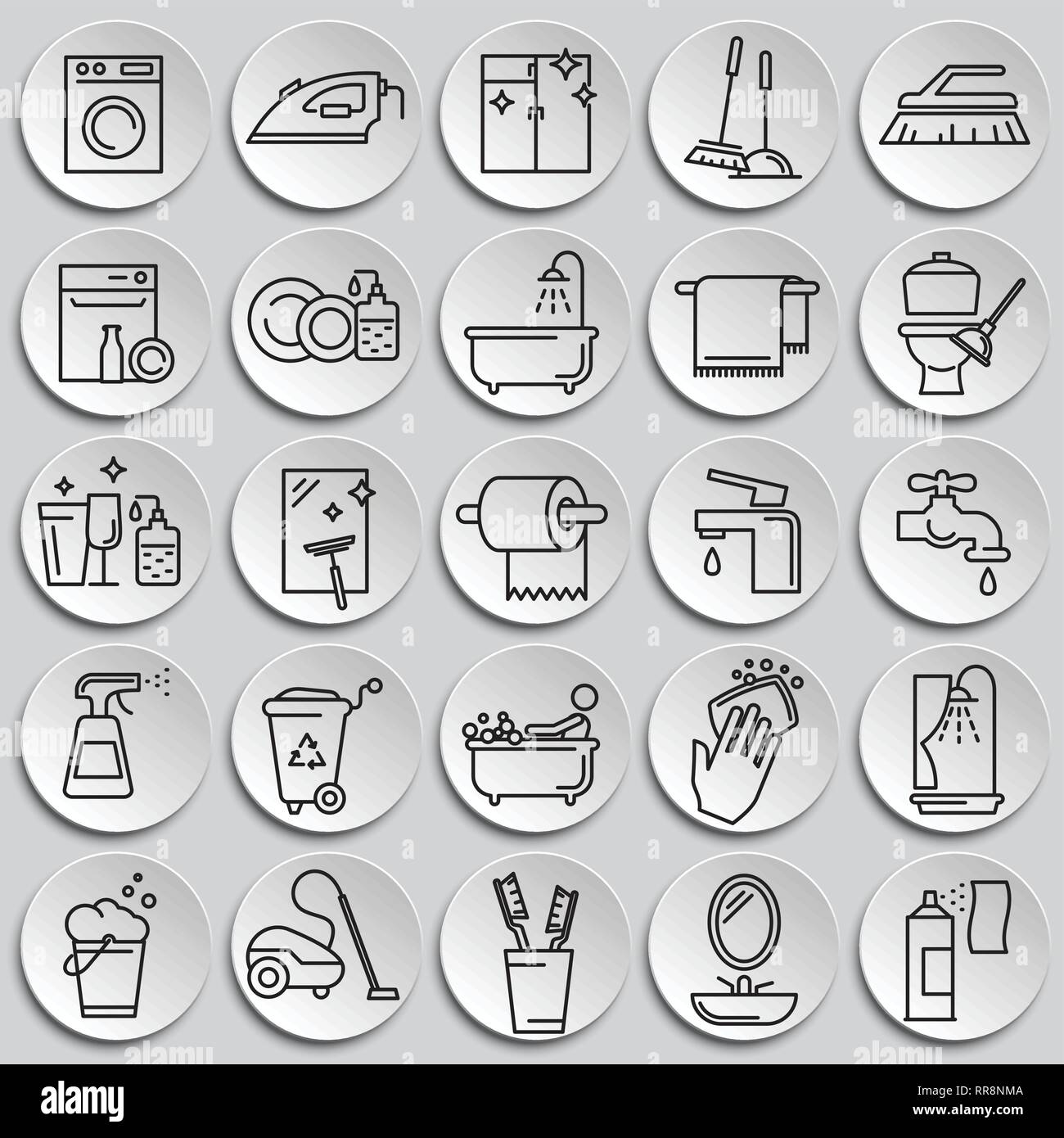 Cleaning icon set on plates background for graphic and web design ...