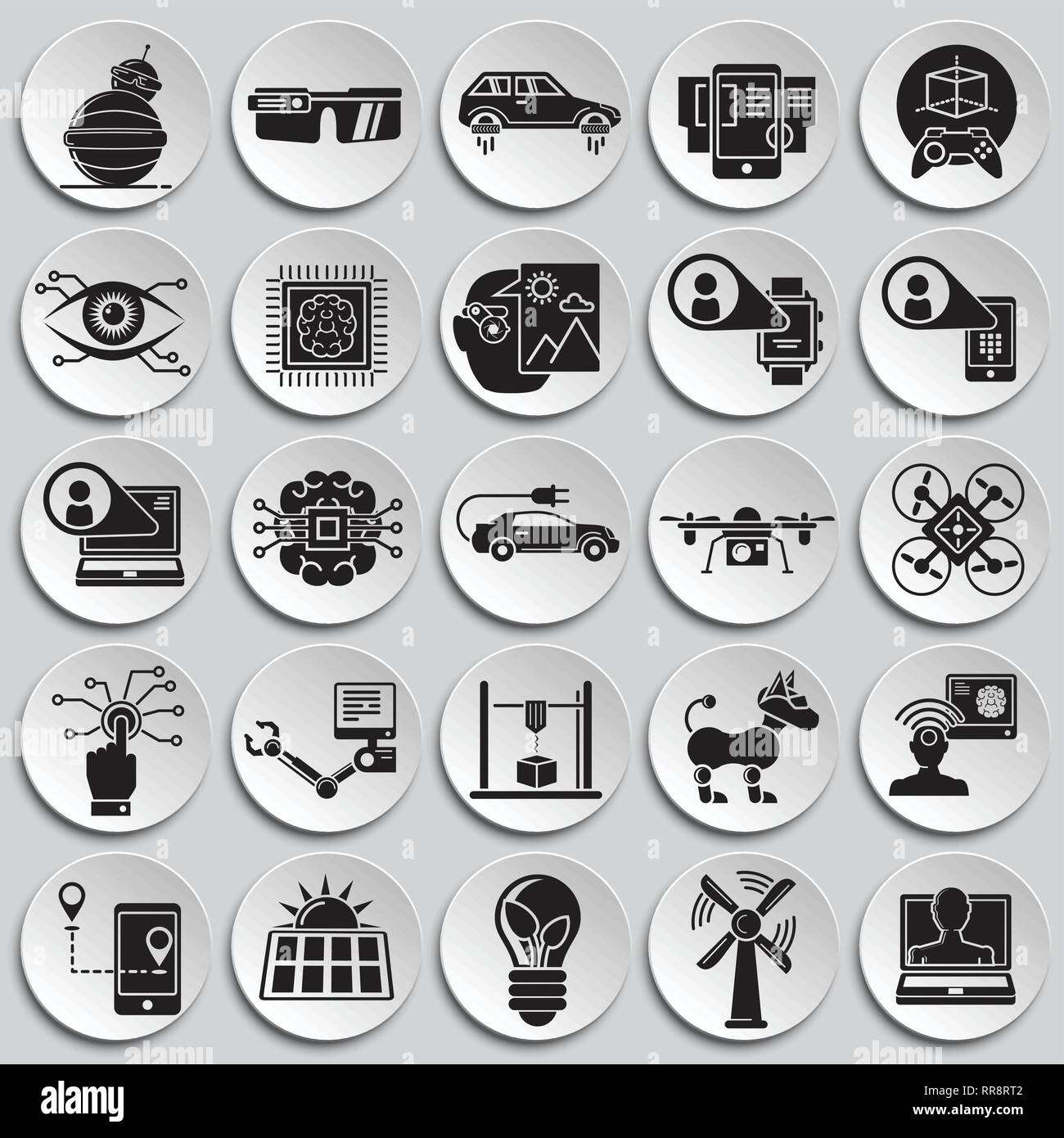 Future technologies icons set on plates background for graphic and web ...