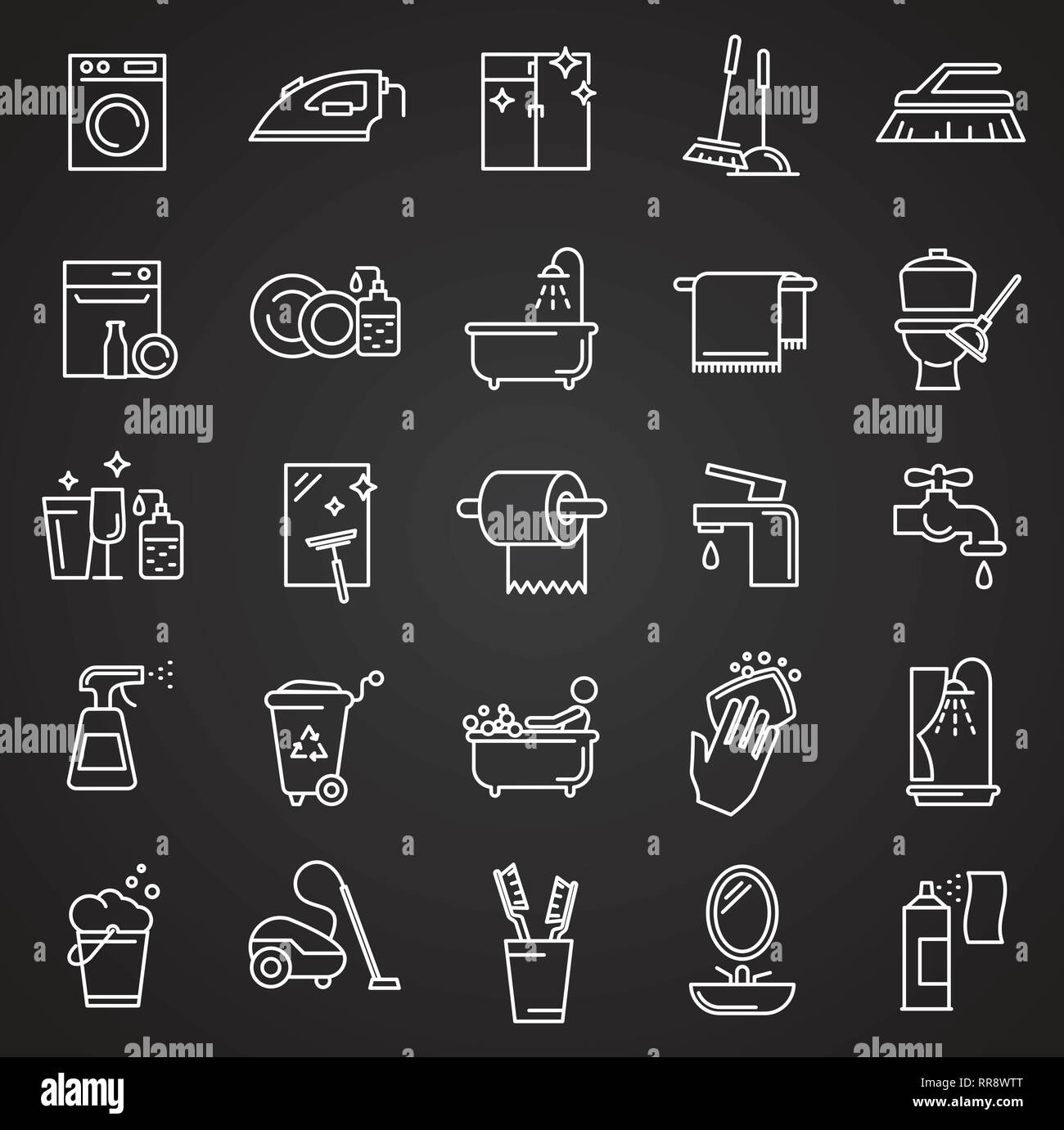 Cleaning icon set on black background for graphic and web design ...