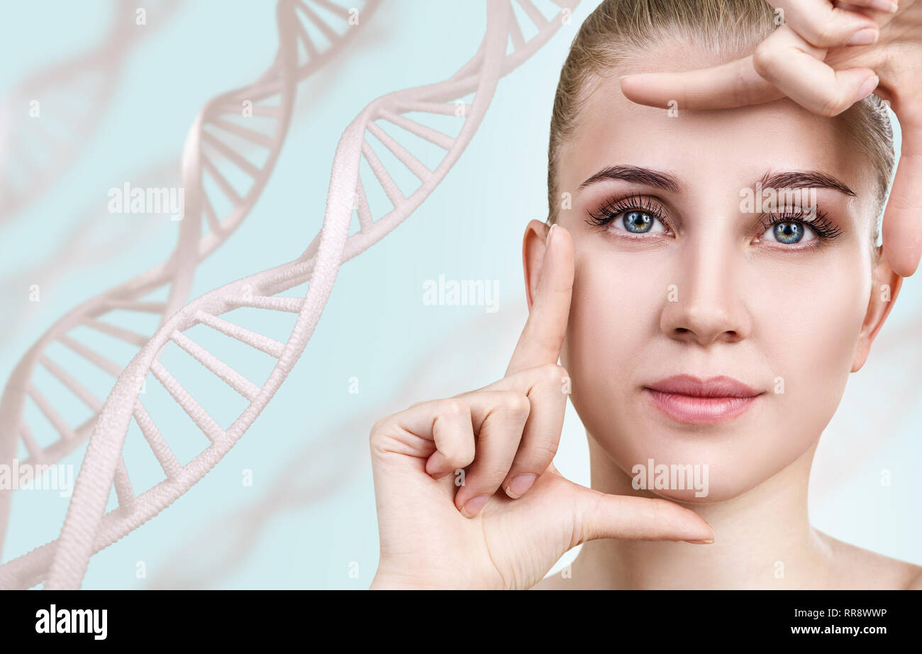 Portrait of sensual woman among DNA chains Stock Photo - Alamy