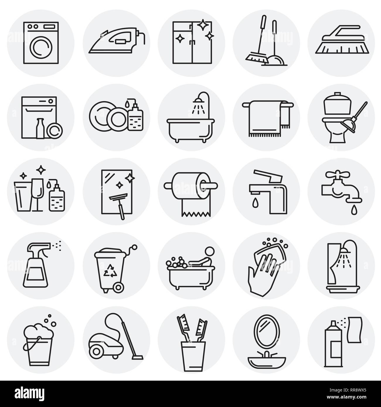 Cleaning icon set on circles background for graphic and web design ...