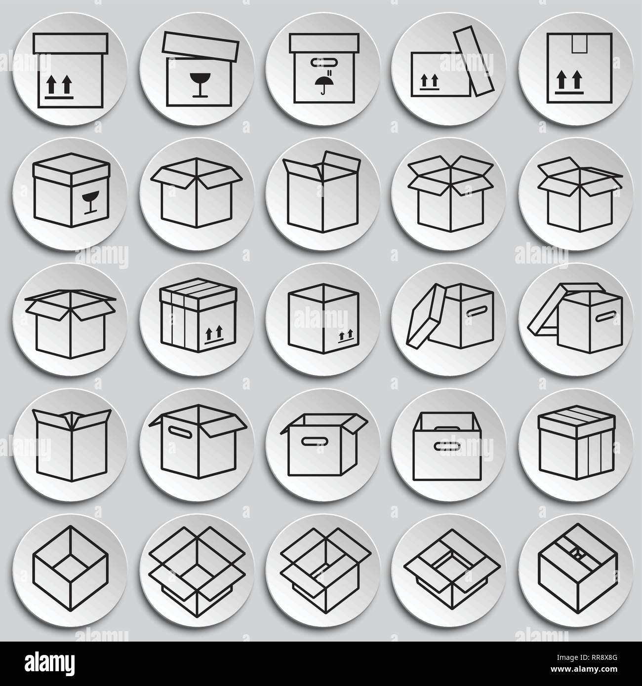 Box line icons set on plates background for graphic and web design ...