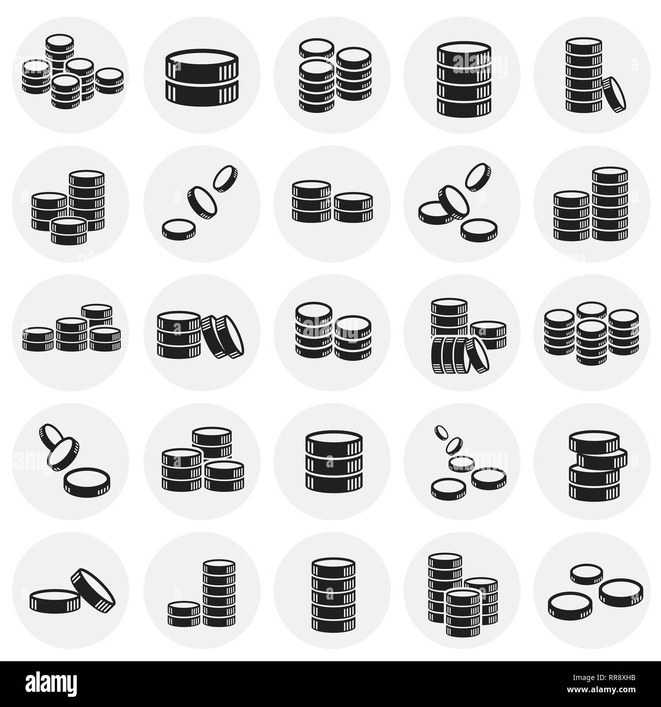 Coin icons set on circles background for graphic and web design, Modern ...