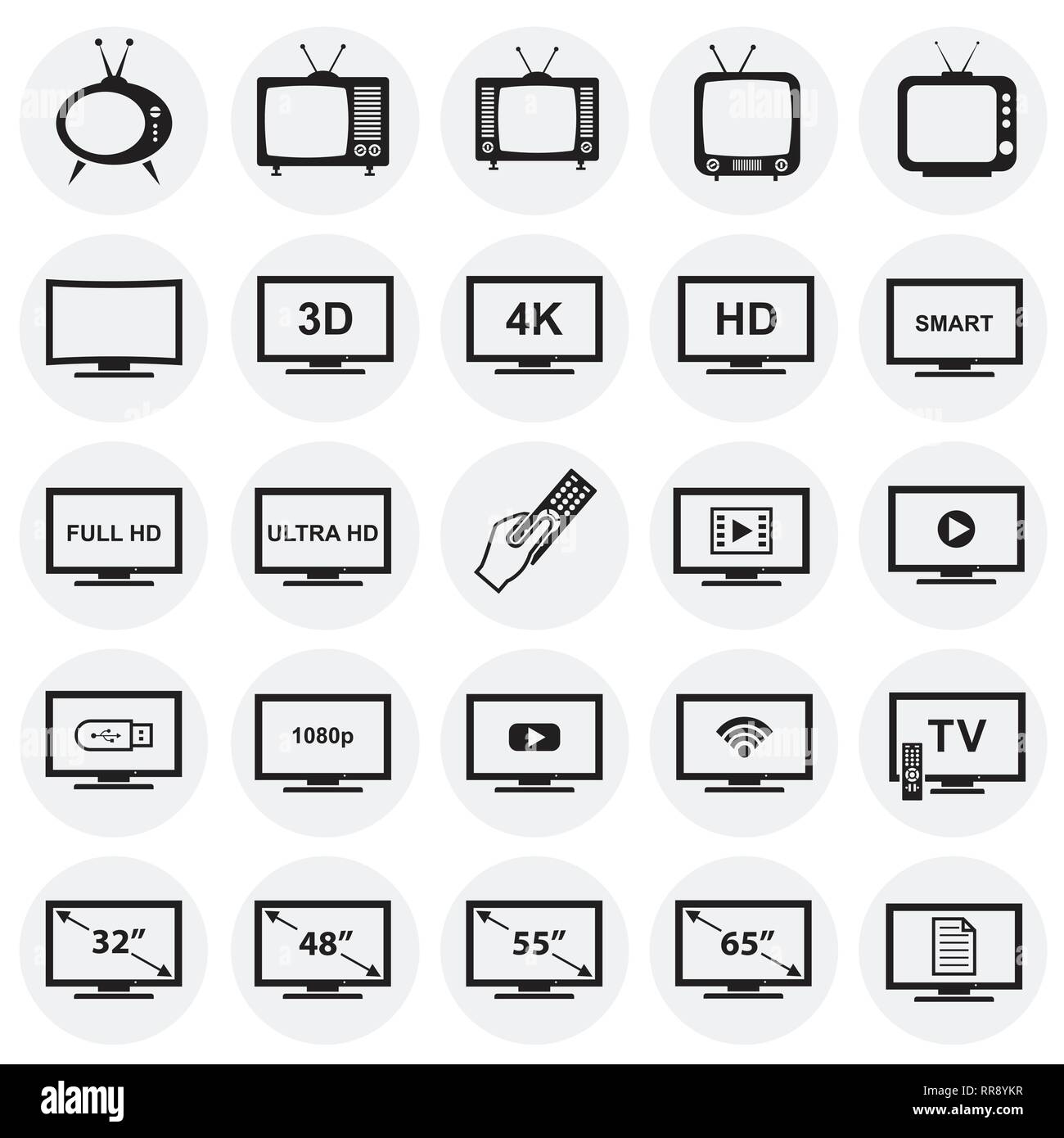 TV icons set on circles background for graphic and web design, Modern ...