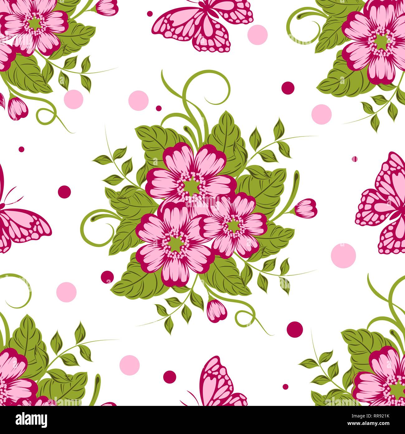 Seamless pattern with beautiful flowers and butterflies. Vector ...