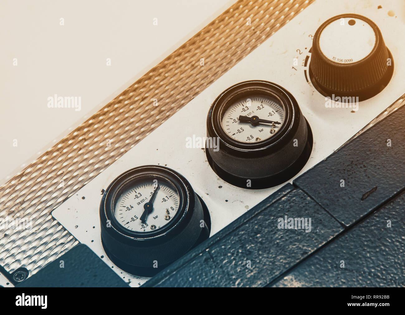 Manometers, indicators on equipment in the workshop, factory Stock ...