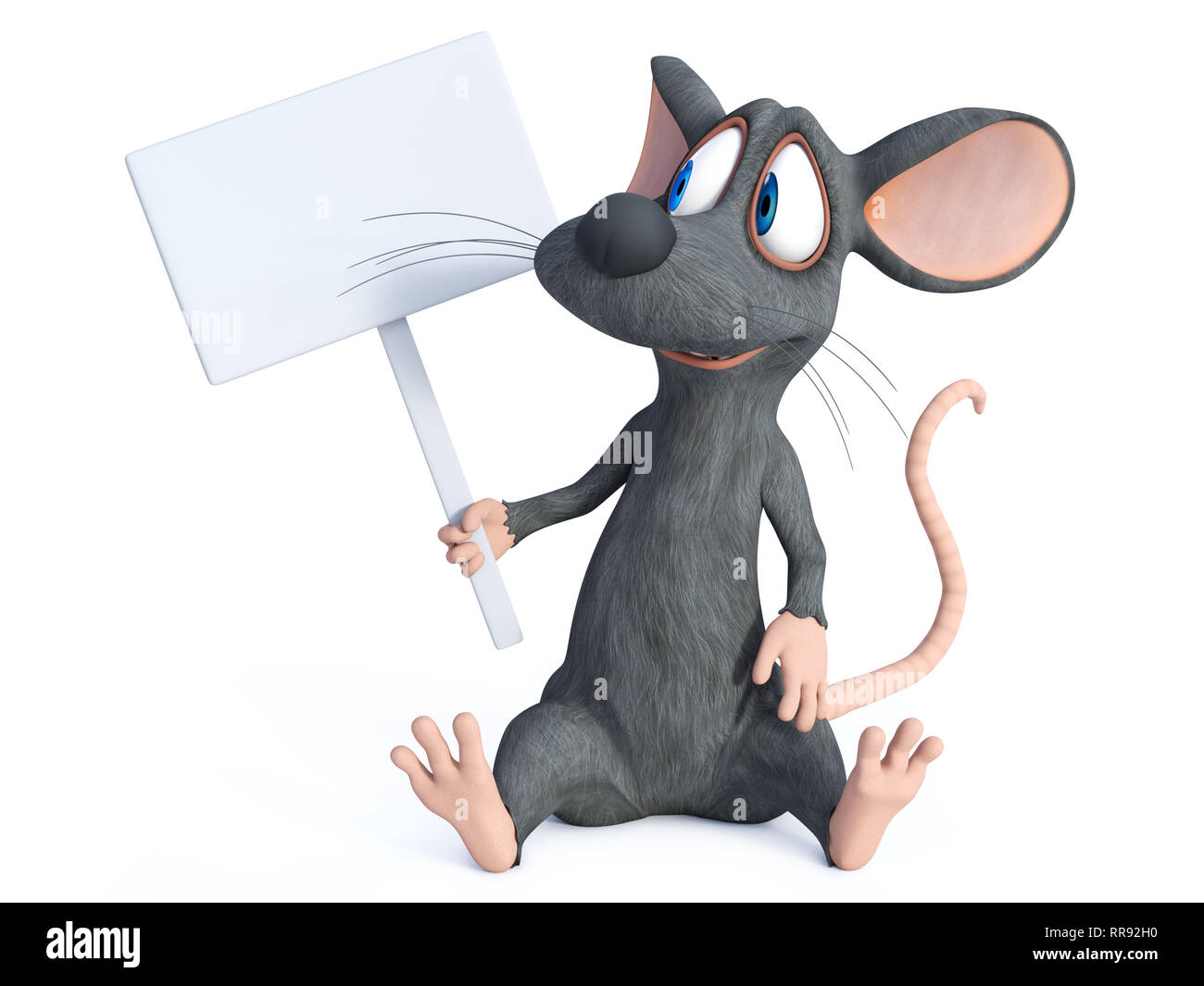 3D rendering of a cute smiling cartoon mouse sitting down on the floor ...