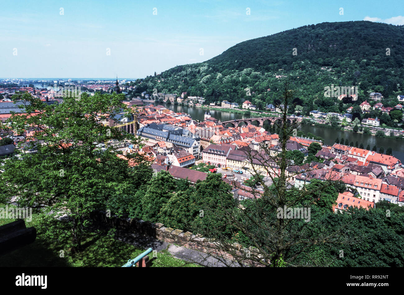 Germany.Heidelberg and the River Neckar from the Castle walls Stock ...