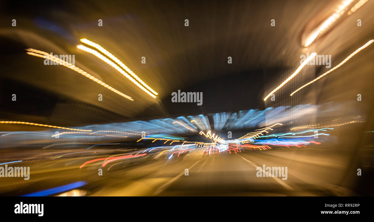 moving night traffic lights trails abstract background Stock Photo - Alamy