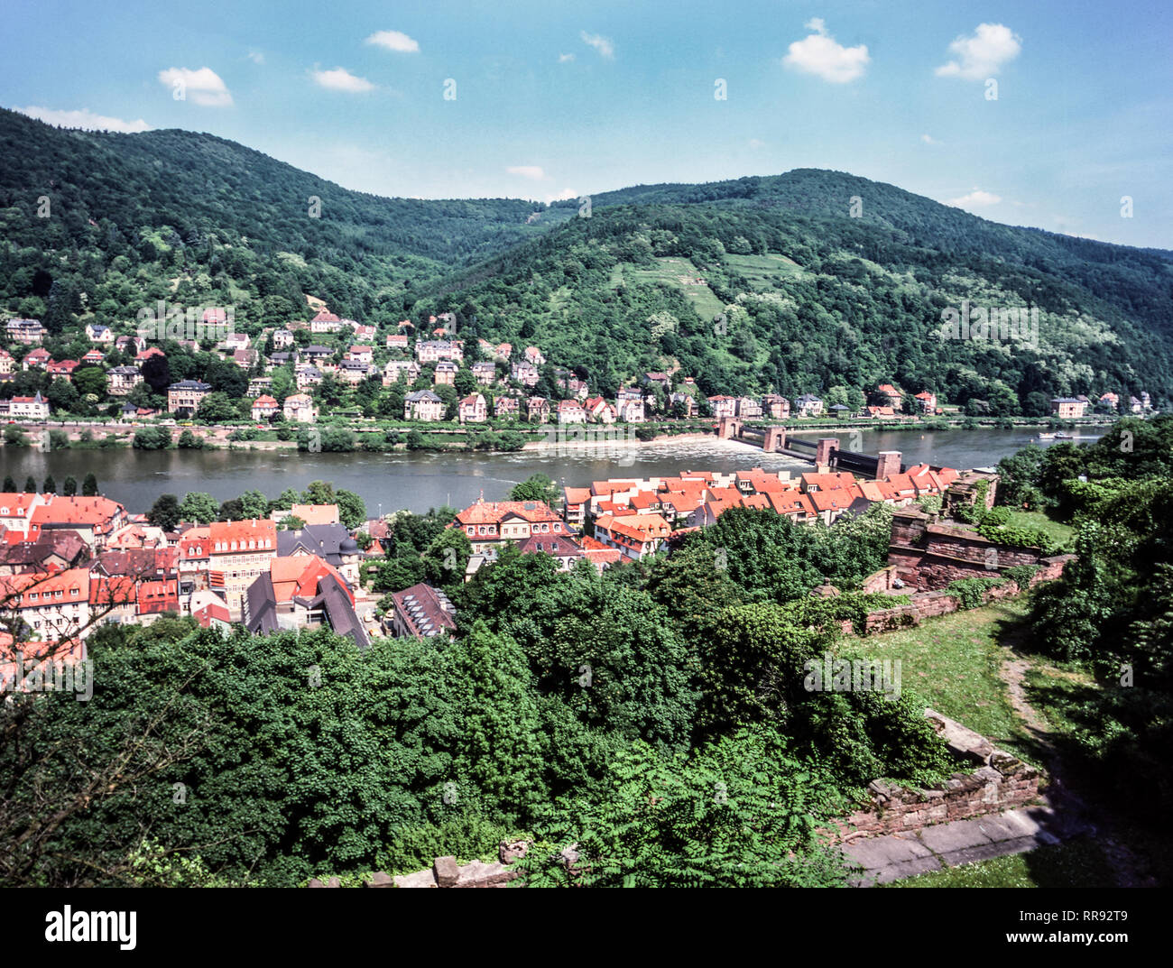 Germany.Heidelberg and the River Neckar from the Castle walls Stock ...