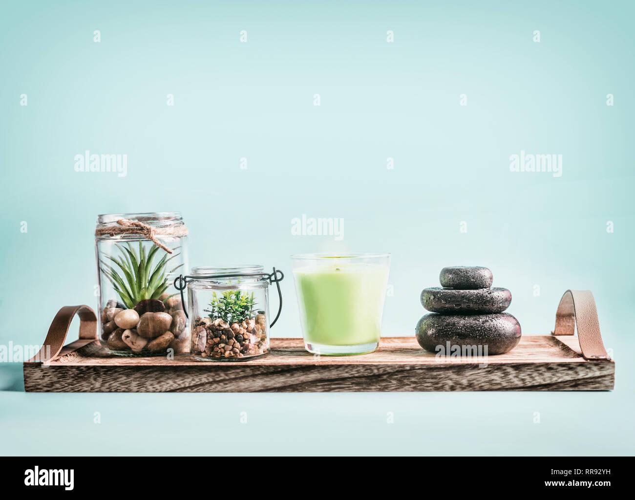 SPA, calmness and releasing stress concept background with green ...