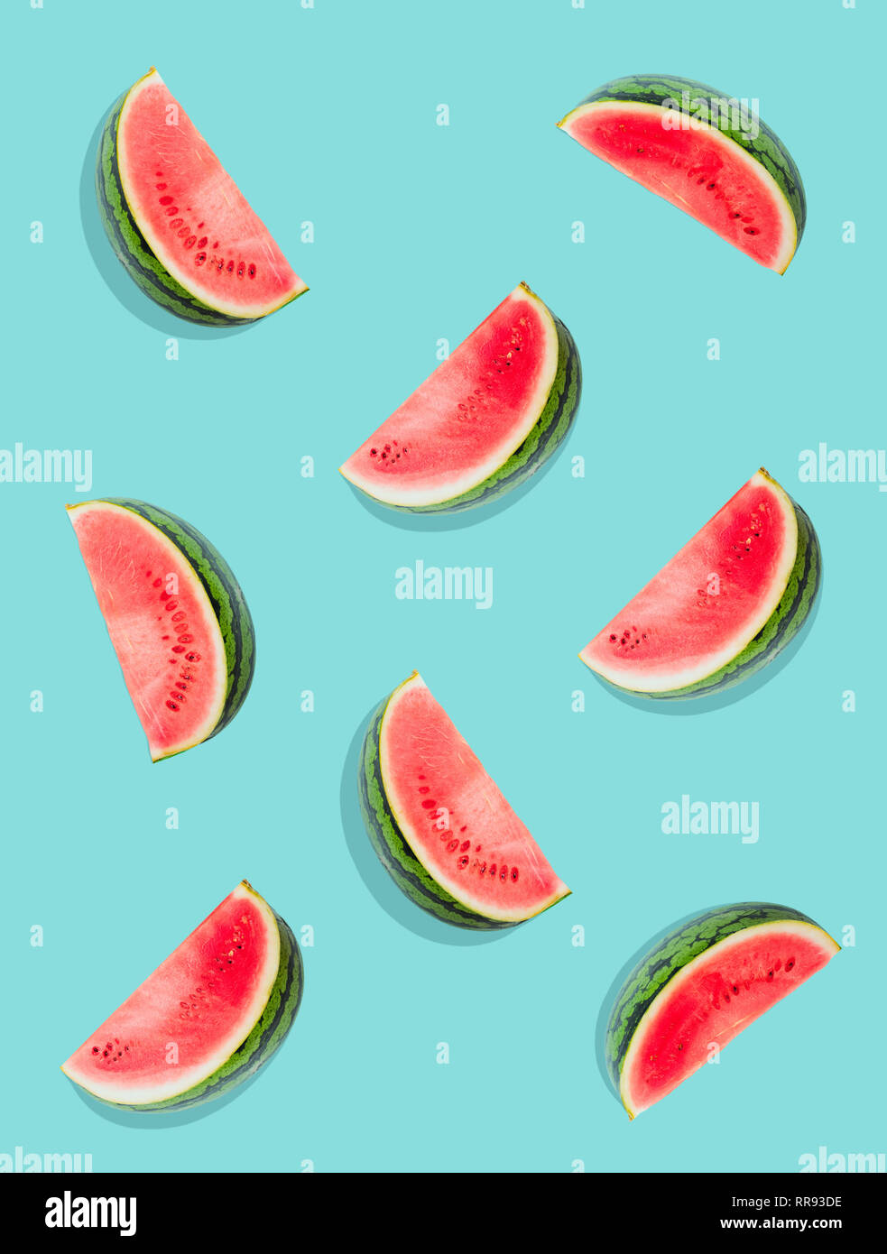 Watermelon pattern. Slices of watermelon on a plain surface painted in ...