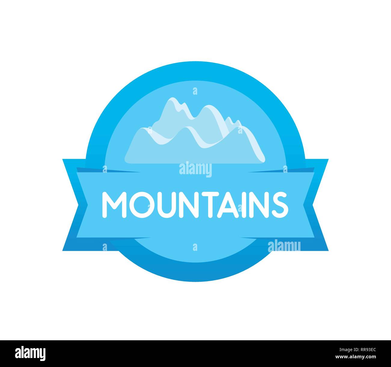 Vector badge round shape of Mountains blue form isolated on white. Logo ...