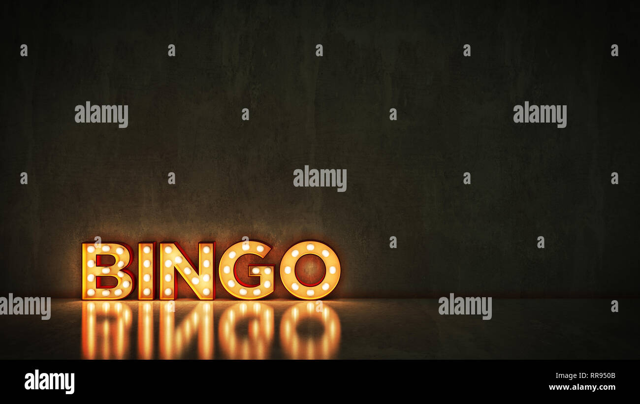 Neon Sign on Brick Wall background - Bingo. 3d rendering Stock Photo ...