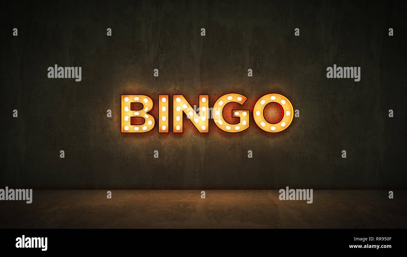Neon Sign on Brick Wall background - Bingo. 3d rendering Stock Photo ...