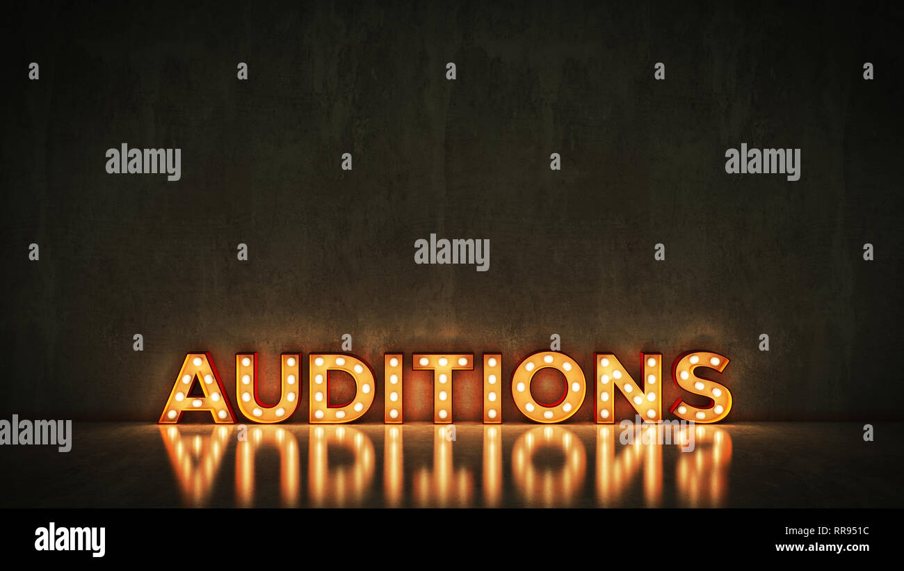 Neon Sign on Brick Wall background - Auditions. 3d rendering Stock ...