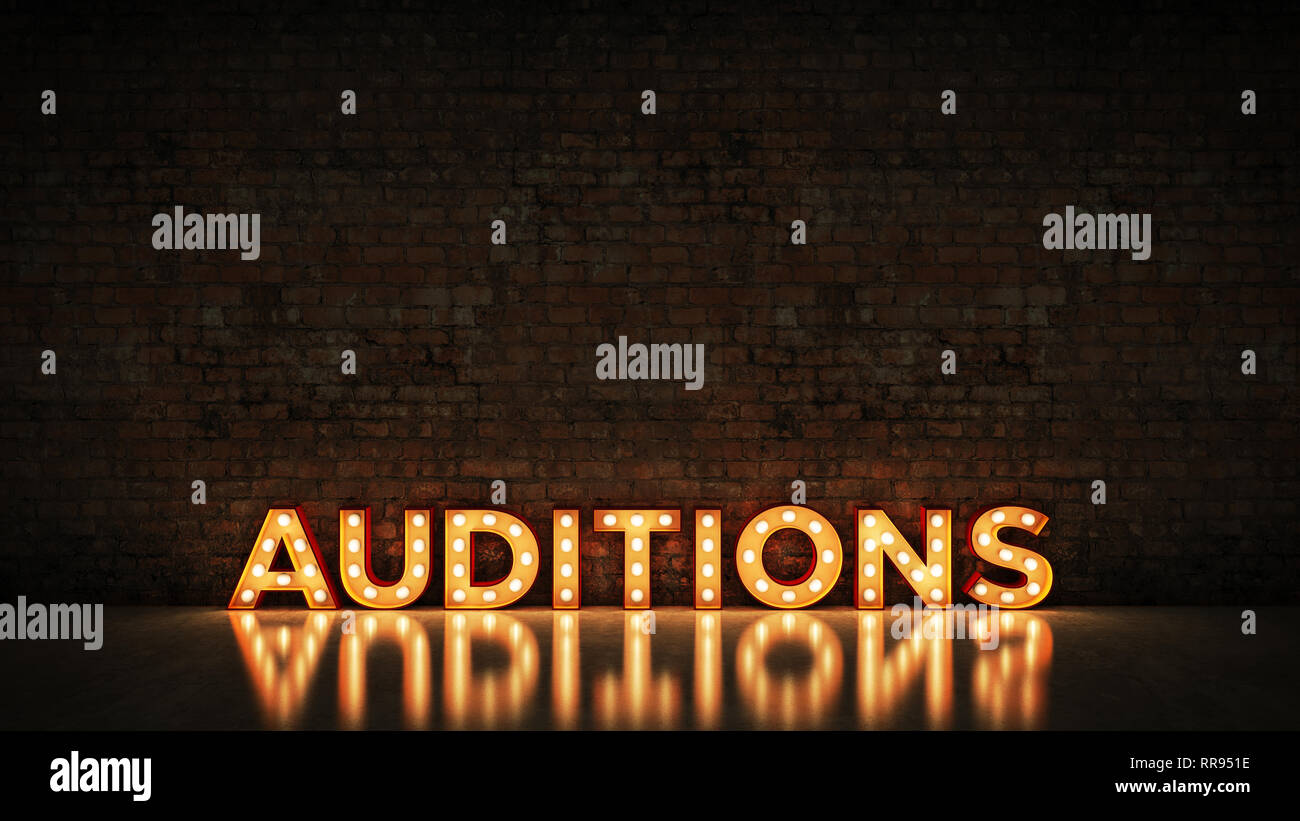Neon Sign on Brick Wall background - Auditions. 3d rendering Stock ...
