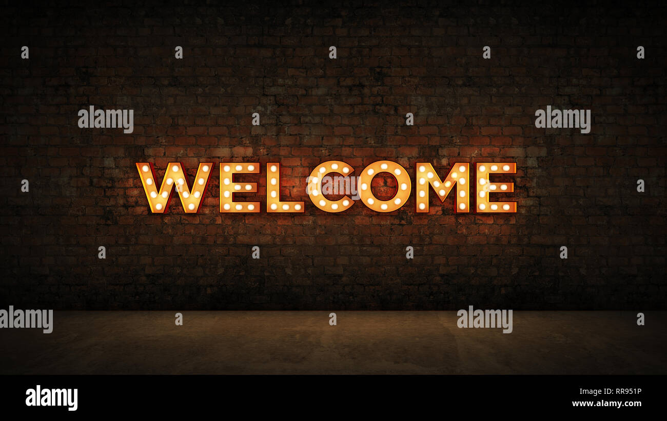 Welcome neon text on brick hi-res stock photography and images - Alamy