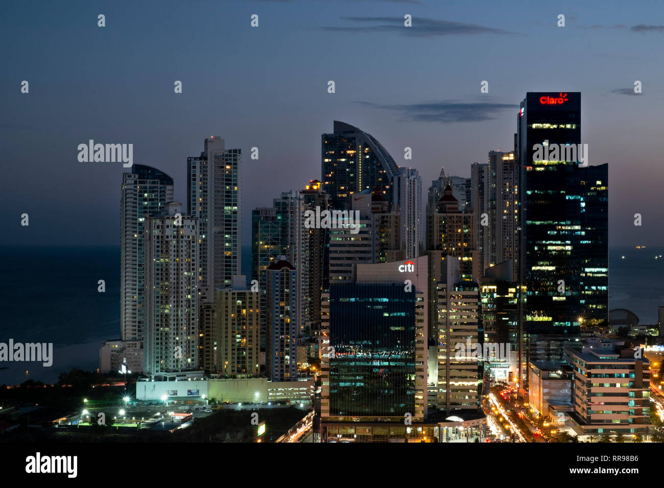 The skyline of Panama City at night, Panama City, Panama, Central ...