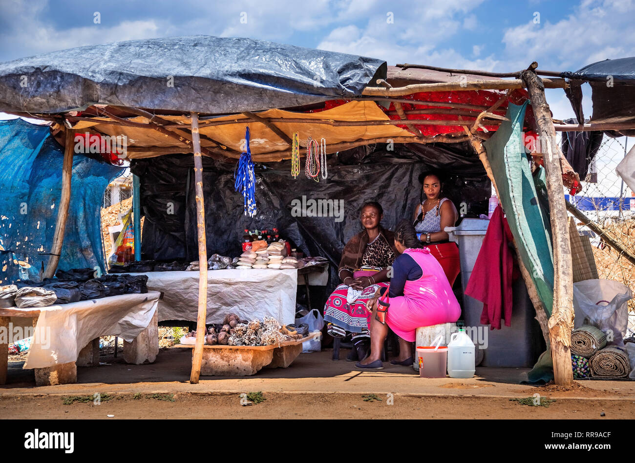 Johannesburg, South Africa, 9 November - 2018: Hawker stall with ladies ...