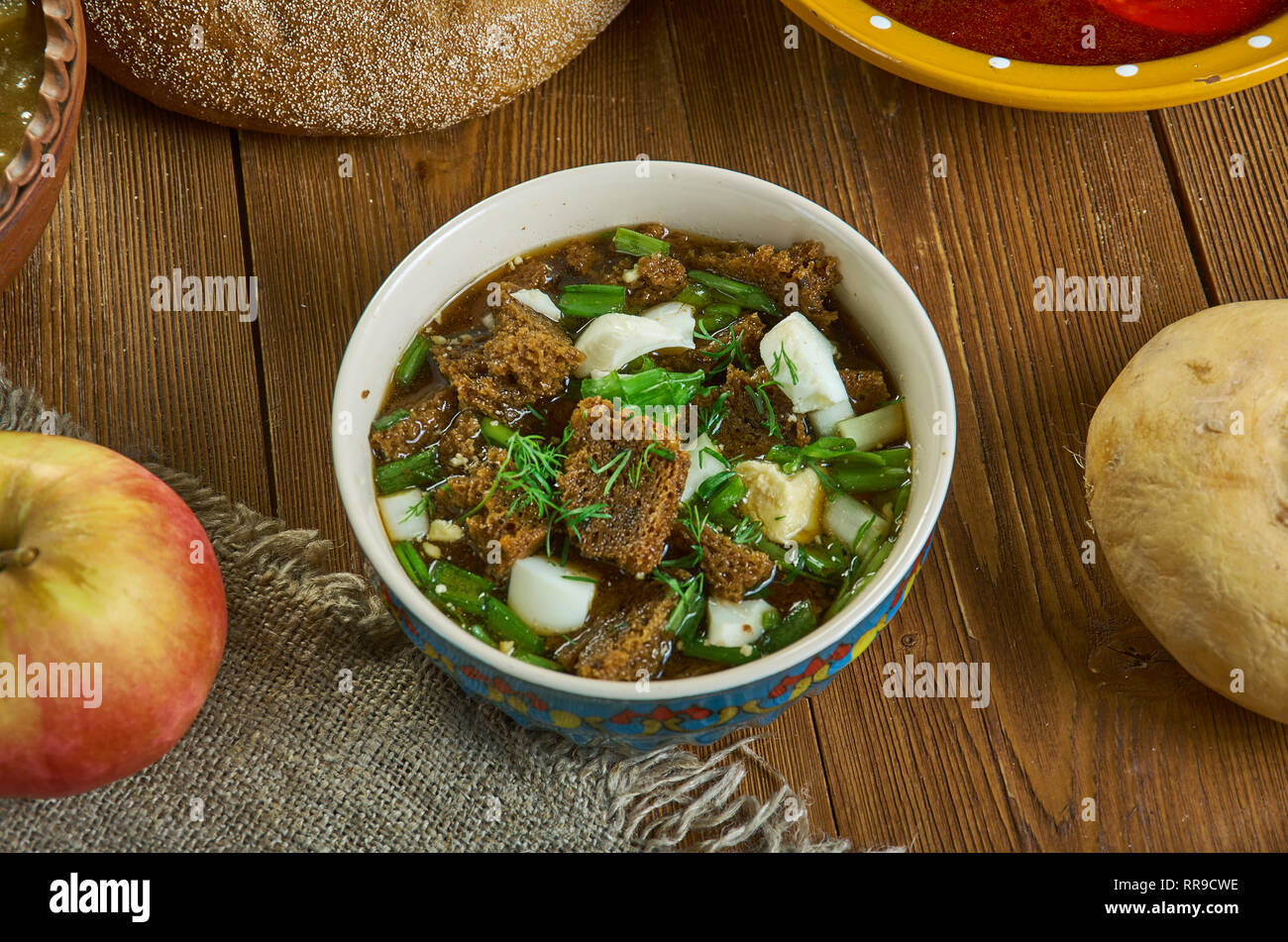Turya, Russian traditional soups , assorted dishes, Top view Stock ...
