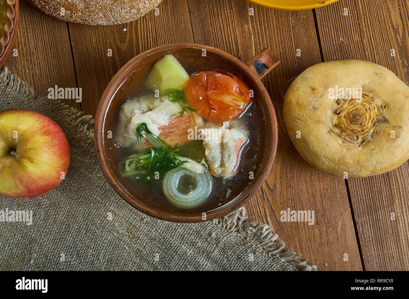 Siberian Ukha, Russian traditional fish soups , assorted dishes, Top ...