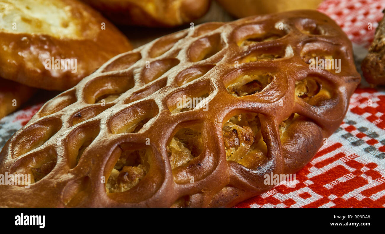 Pirog, Russian traditional pies piroshki , assorted pastry: dishes, Top ...