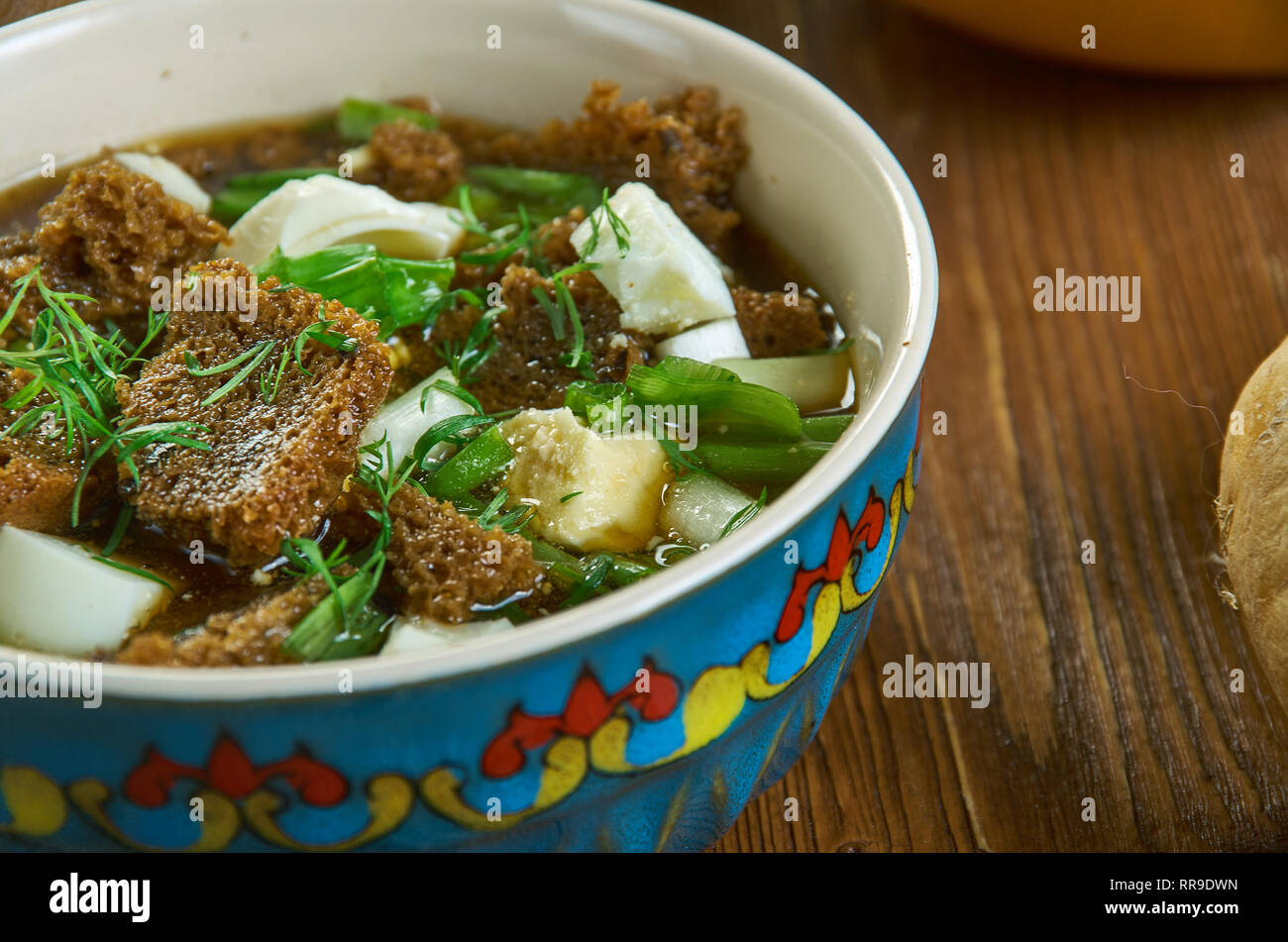 Turya, Russian traditional soups , assorted dishes, Top view Stock ...